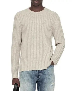 ALLSAINTS Liev Wool Blend Knit Stripe Crewneck Sweater - Feather Grey