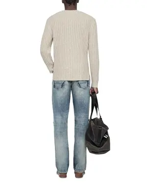 ALLSAINTS Liev Wool Blend Knit Stripe Crewneck Sweater - Feather Grey