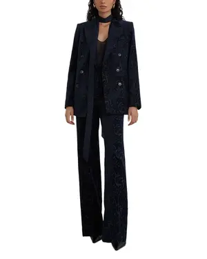 REISS Flocked Velvet Double Breasted Blazer