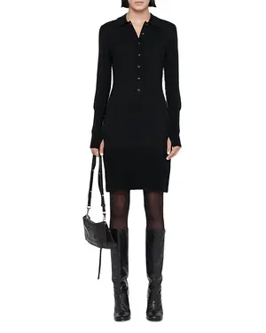 ALLSAINTS Coyte Wool Button Front Dress - Black