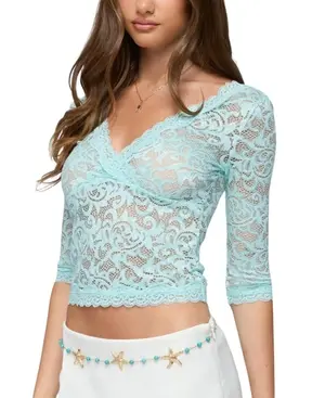 EDIKTED Elowin Sheer Lace V Neck Top