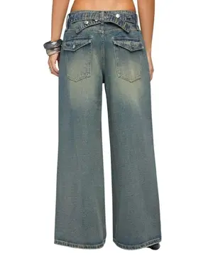 EDIKTED Adjustable Button Low Rise Baggy Jeans