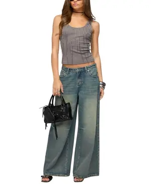 EDIKTED Adjustable Button Low Rise Baggy Jeans