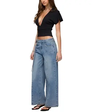 EDIKTED Mundy Deep V Neck Top - Black
