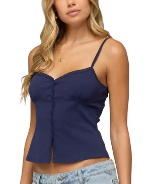 EDIKTED Delia Sweetheart Button Up Tank Top - Navy