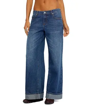 EDIKTED Gatz Cuffed Low Rise Wide Leg Jeans