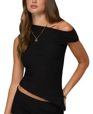 EDIKTED Atile Asymmetric Off Shoulder Textured Top - Black