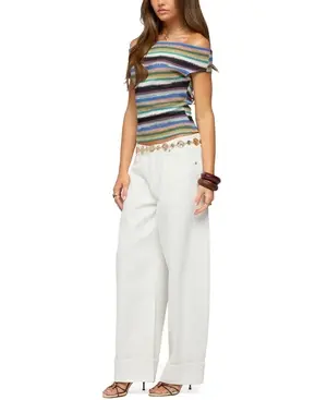 EDIKTED Irenea Striped Knit Off Shoulder Top