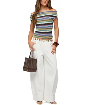 EDIKTED Irenea Striped Knit Off Shoulder Top
