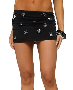 EDIKTED Juanie Bead & Sequin Mesh Mini Skirt - Black