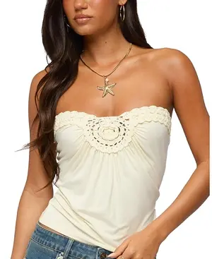 EDIKTED Ashlinn Crochet Strapless Top - Cream