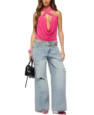 EDIKTED Maise Backless Cowl Neck Crisscross Top