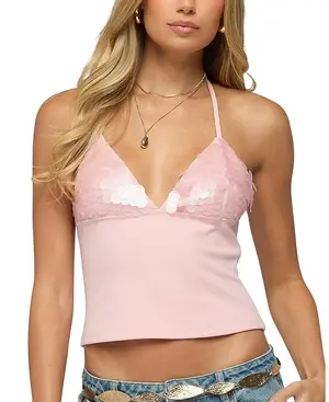 EDIKTED Katelyn Sequin Halter Top
