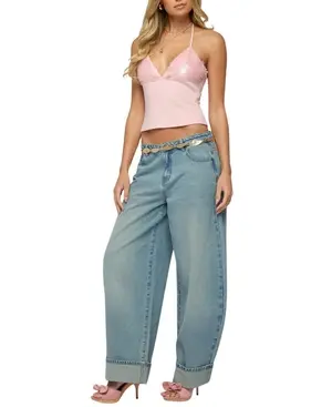 EDIKTED Katelyn Sequin Halter Top