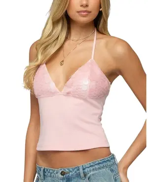 EDIKTED Katelyn Sequin Halter Top