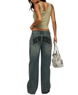 EDIKTED Nyc Studded Low Rise Baggy Jeans