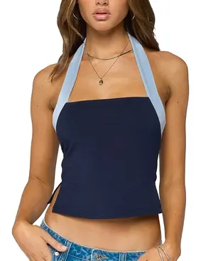 EDIKTED Tanna Contrast Halter Top - Navy