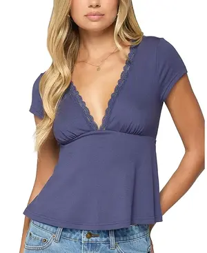 EDIKTED Palermo Lacey Babydoll Top - Navy