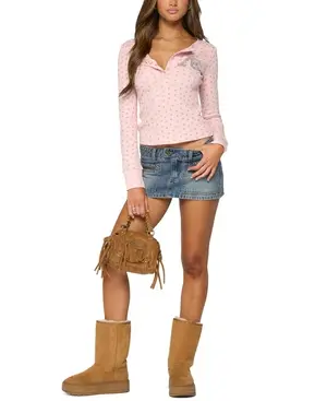 EDIKTED 76 Rhinestone Floral Henley Top