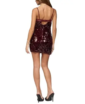 EDIKTED Airi Sequin Lacey Cupped Mini Dress