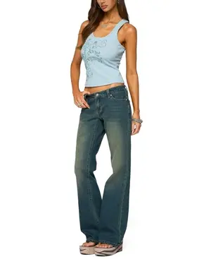 EDIKTED Veila Rhinestone Ribbed Graphic Tank Top