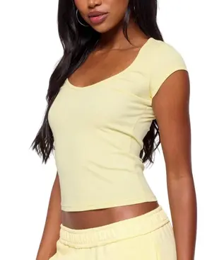 EDIKTED Chari Ribbed Scoop Neck T Shirt - Yellow