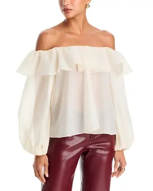 Alice + Olivia Alta Off-the-shoulder Ruffled Top - Chino