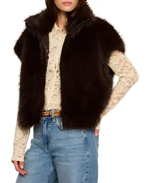 Sanctuary Cozy Faux Fur Vest - Espresso Multi