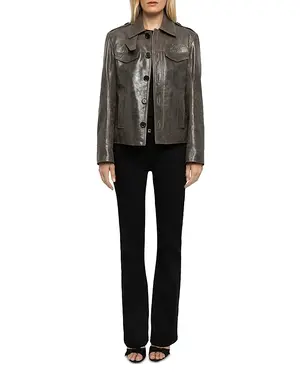 Zadig&Voltaire Veram Glossy Leather Jacket - Medium Grey