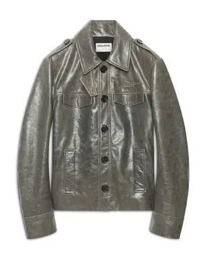 Zadig&Voltaire Veram Glossy Leather Jacket - Medium Grey