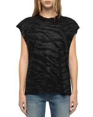 Zadig&Voltaire Cloe Cotton Embellished Zebra Motif Top