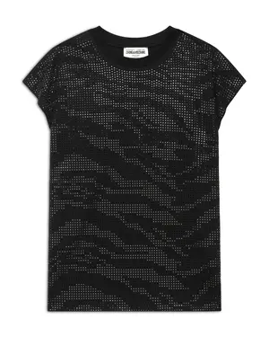 Zadig&Voltaire Cloe Cotton Embellished Zebra Motif Top