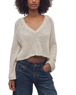 Free People Heartland Cotton V Neck Sweater - Tofu