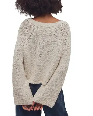 Free People Heartland Cotton V Neck Sweater