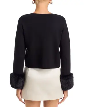 Aqua Faux Fur Trim Knit Cardigan Exclusive