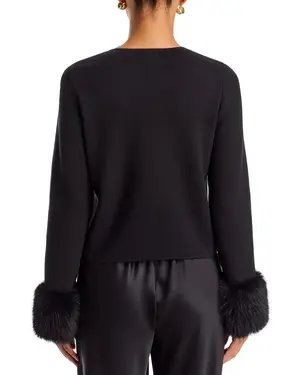 Aqua Faux Fur Trim Knit Cardigan Exclusive