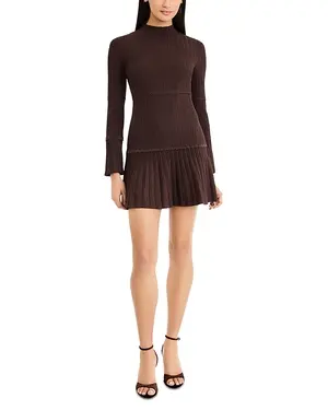 Maggy London Knit Mock Neck Long Sleeve Mini Fit And Flare Dress - Coffee