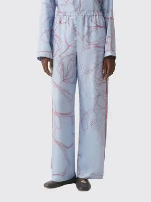 Fabiana Filippi Floral Pure Silk Palazzo Trousers With Elastic Waist - Gnawed Blue