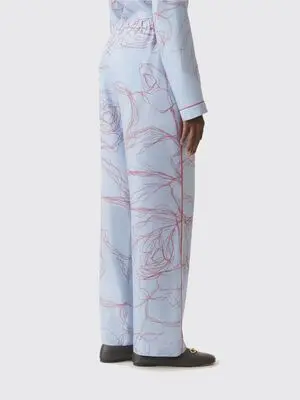 Fabiana Filippi Floral Pure Silk Palazzo Trousers With Elastic Waist - Gnawed Blue