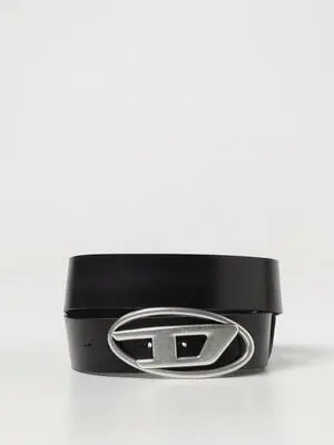 DIESEL® Leather Belt With Oval D Logo Buckle - Black