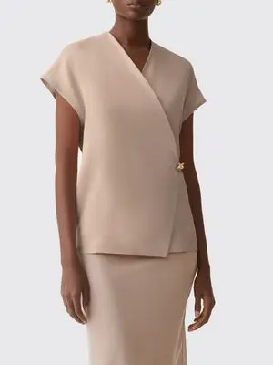 Fabiana Filippi V-neck Satin Wrap Top With Tie Closure - Coffee