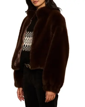Sanctuary Everest Faux Fur Bomber Jacket - Espresso Multi