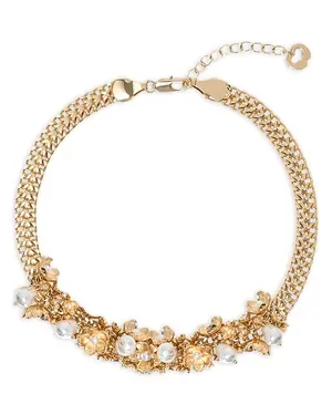 Maje Imitation Pearl Flower Statement Bracelet - Gold