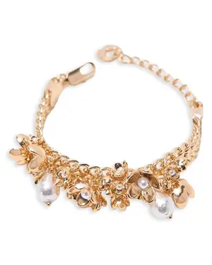 Maje Imitation Pearl Flower Statement Bracelet