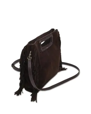 Maje M Fringed Suede Crossbody Bag - Dark Brown