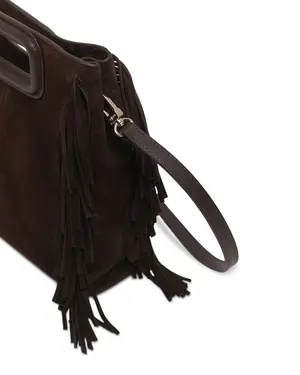 Maje M Fringed Suede Crossbody Bag - Dark Brown