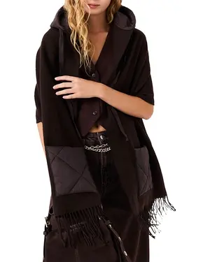 Maje Hooded Wool Scarf - Brown