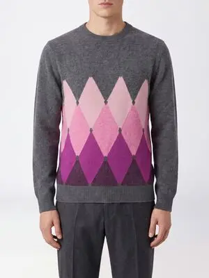 BALLANTYNE Diamond Pattern Pure Cashmere Crewneck Jumper - Grey