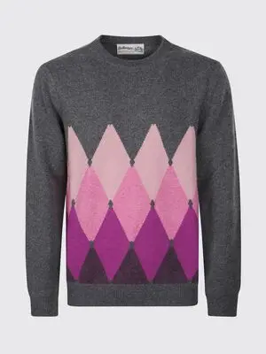 BALLANTYNE Diamond Pattern Pure Cashmere Crewneck Jumper - Grey
