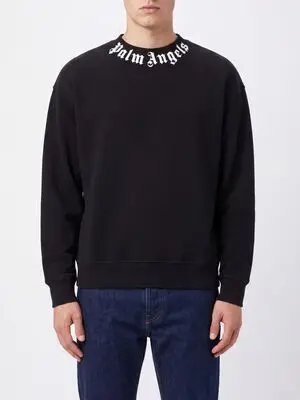 Palm Angels Logo Cotton Crewneck Sweatshirt With Dropped Shoulders - Black